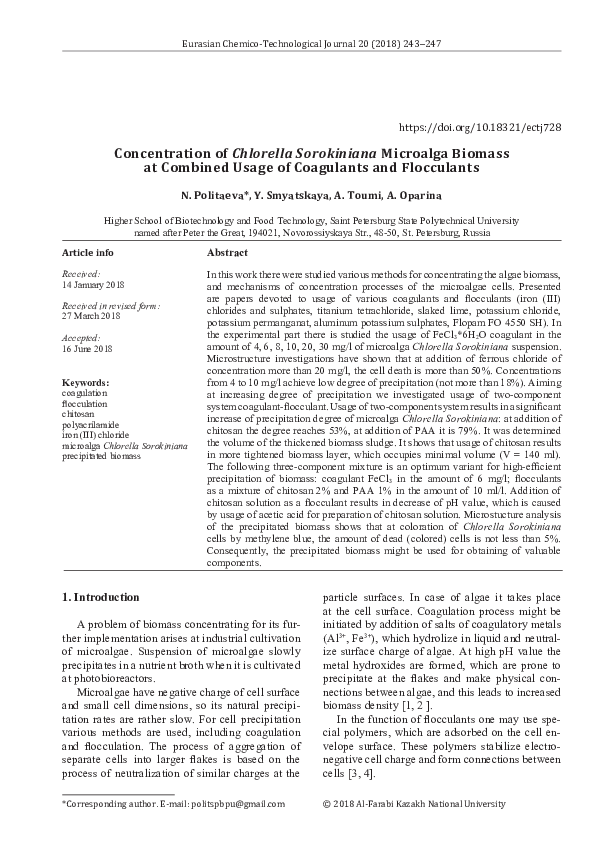 (PDF) Concentration of Chlorella Sorokiniana Microalga Biomass at Combined Usage of Coagulants ...