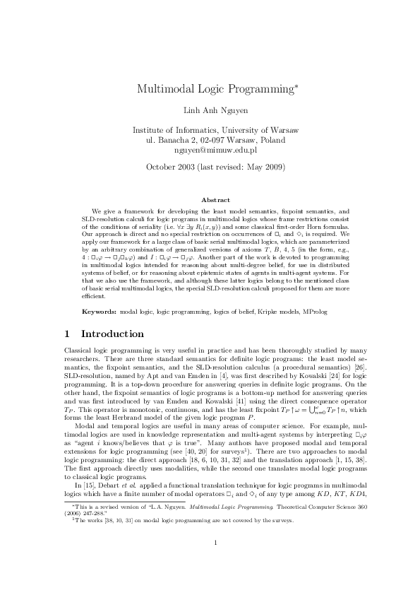(PDF) Multimodal logic programming | Linh Nguyễn - Academia.edu