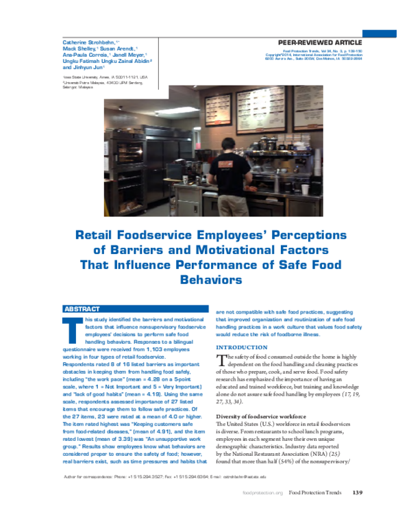 (PDF) Retail Foodservice Employees' Perceptions of Barriers and ...