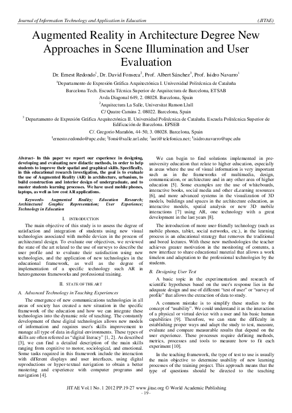(PDF) Augmented reality in architecture degree: new approaches in scene illumination and user ...