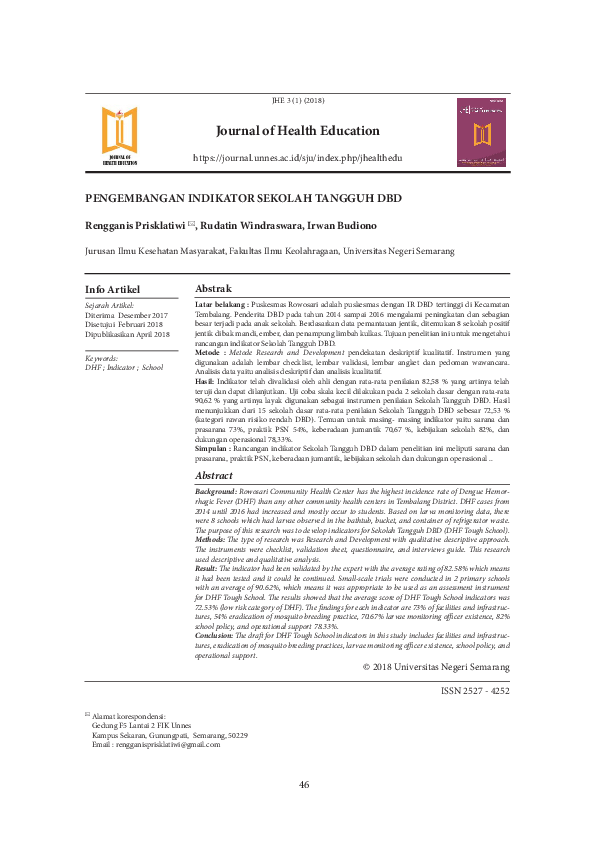 (PDF) Pengembangan Indikator Sekolah Tangguh DBD