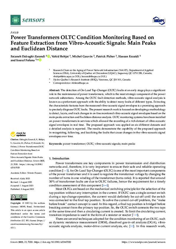 (PDF) Power Transformers OLTC Condition Monitoring Based on Feature Extraction from Vibro ...