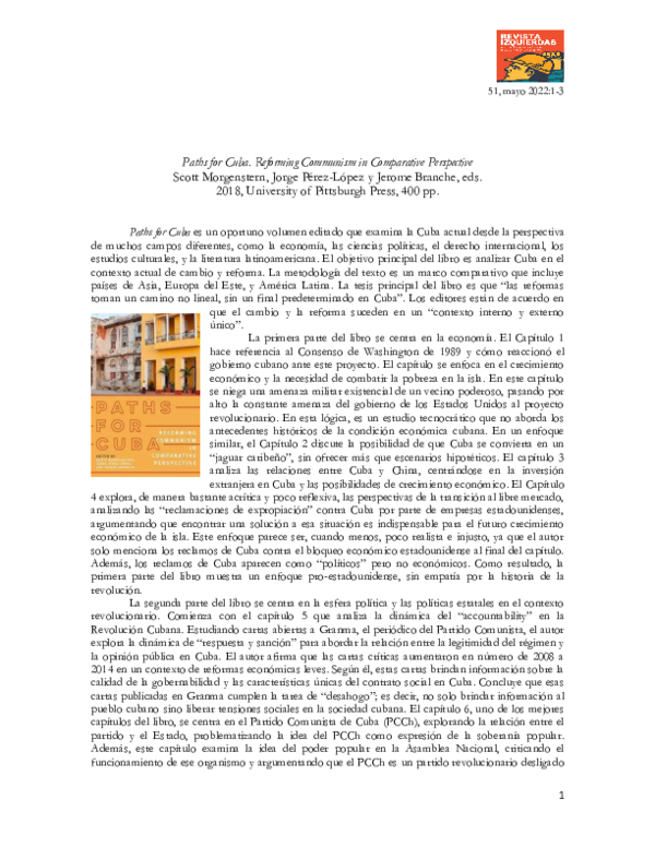 (PDF) Paths for Cuba. Reforming Communism in Comparative Perspective ...