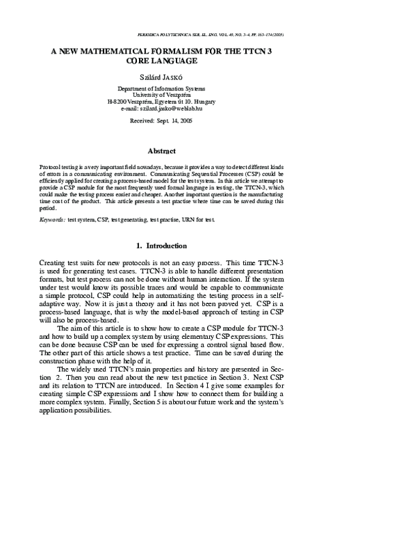 (PDF) A New Mathematical Formalism for the TTCN 3 Core Language