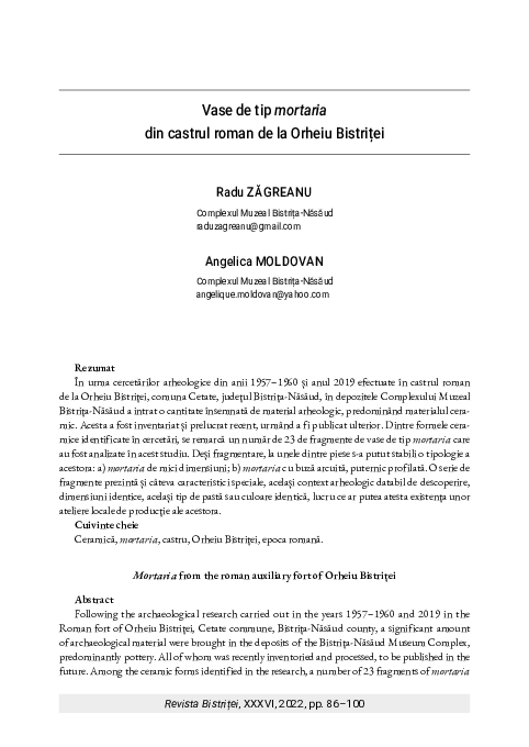 (PDF) Vase de tip mortaria din castrul roman de la Orheiu Bistriței