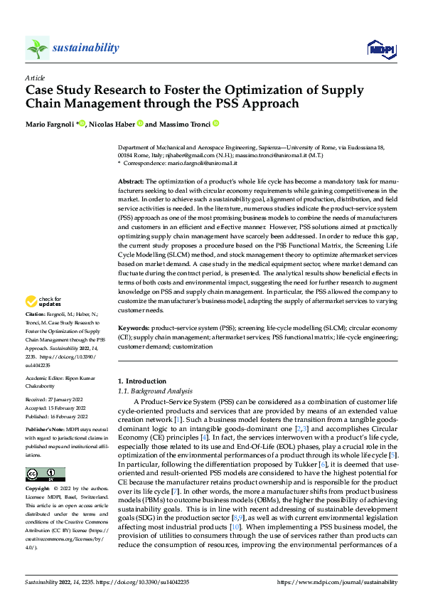 (PDF) Case Study Research to Foster the Optimization of Supply Chain Management through the PSS ...
