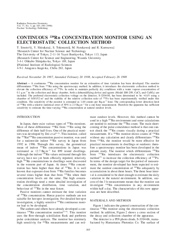 (PDF) Continuous 220Rn Concentration Monitor Using an Electrostatic ...