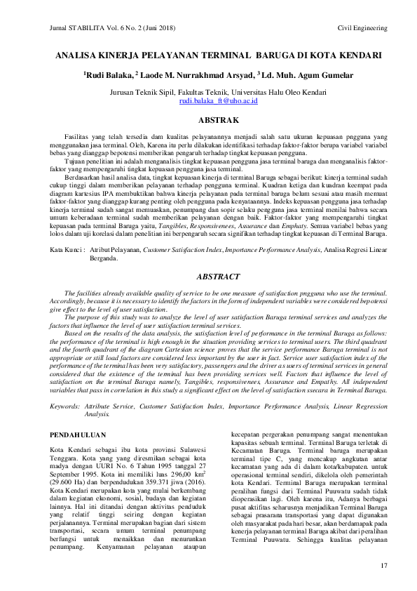 (PDF) ANALISA KINERJA PELAYANAN TERMINAL BARUGA DI KOTA KENDARI