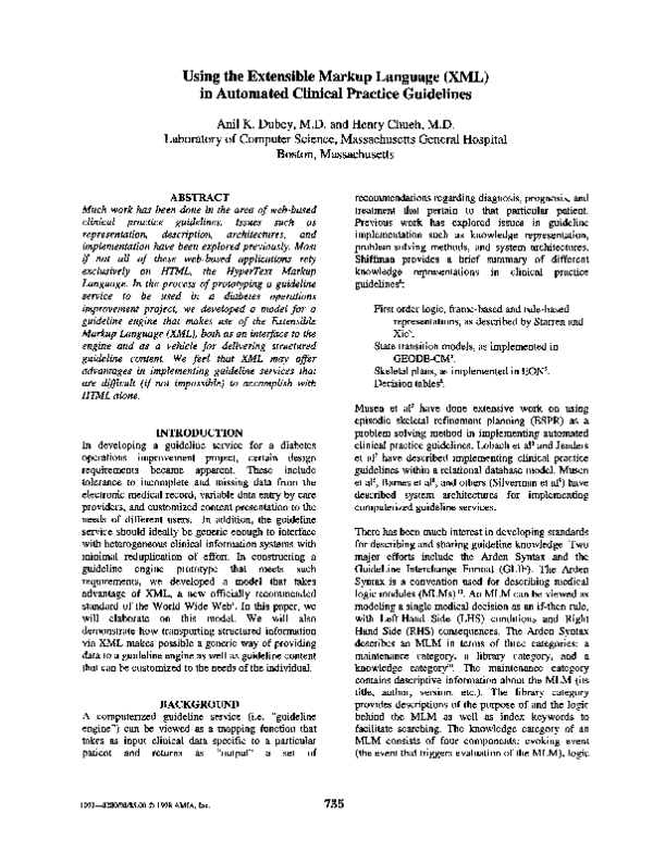 Pdf Using The Extensible Markup Language Xml In Automated Clinical Practice Guidelines