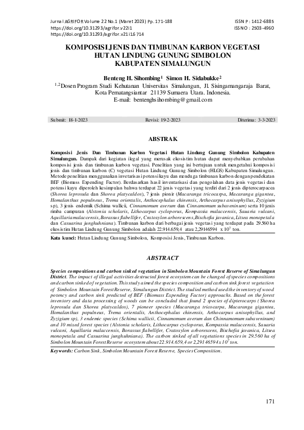(PDF) Komposisi Jenis Dan Timbunan Karbon Vegetasi Hutan Lindung Gunung ...