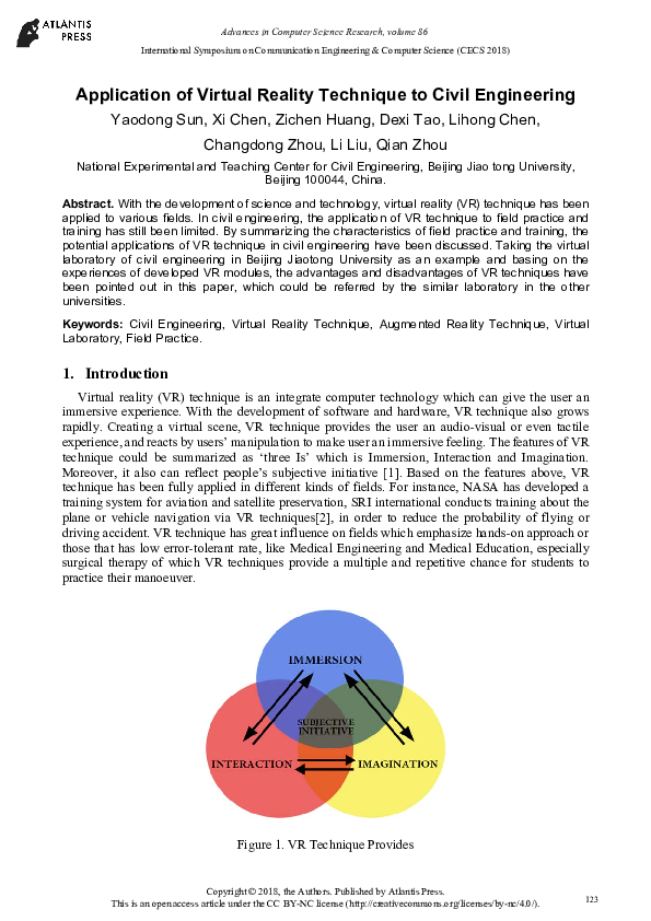 (PDF) Application of Virtual Reality Technique to Civil Engineering
