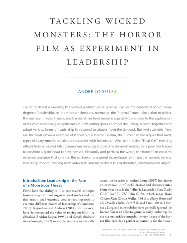 (PDF) Tackling Wicked Monsters: The Horror Film as an Experiment in ...