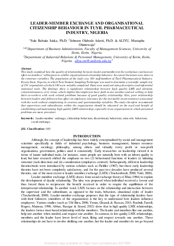 (PDF) Leader-Member Exchange and Organisational Citizenship Behaviour ...