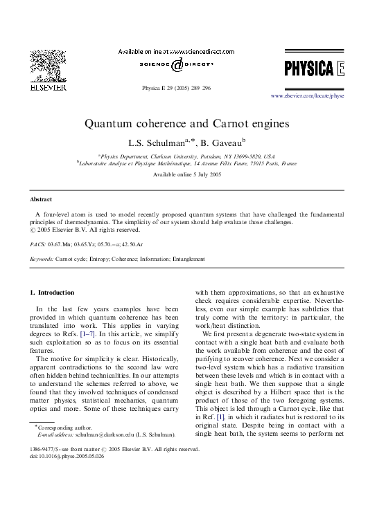 (PDF) Quantum coherence and Carnot engines