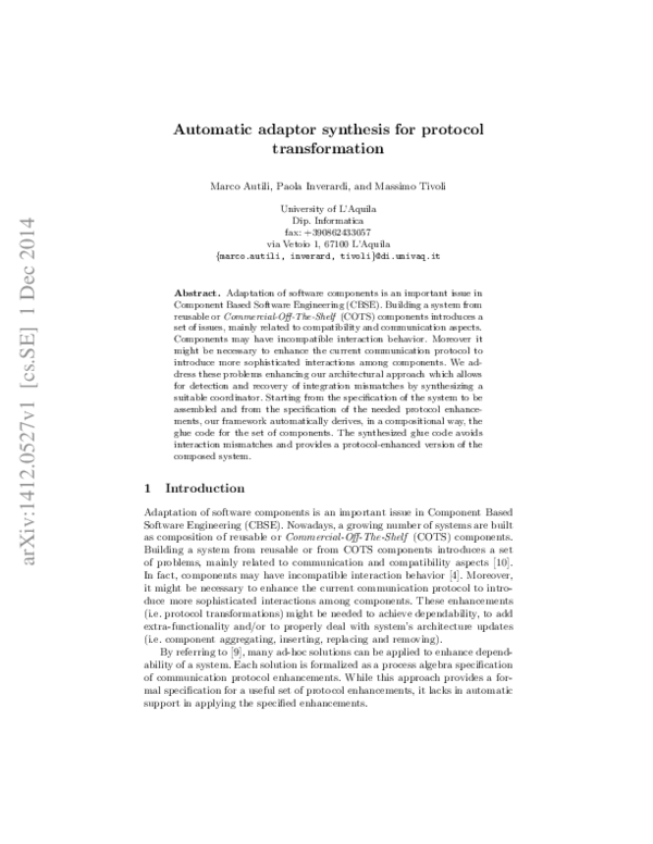 (PDF) Automatic adaptor synthesis for protocol transformation