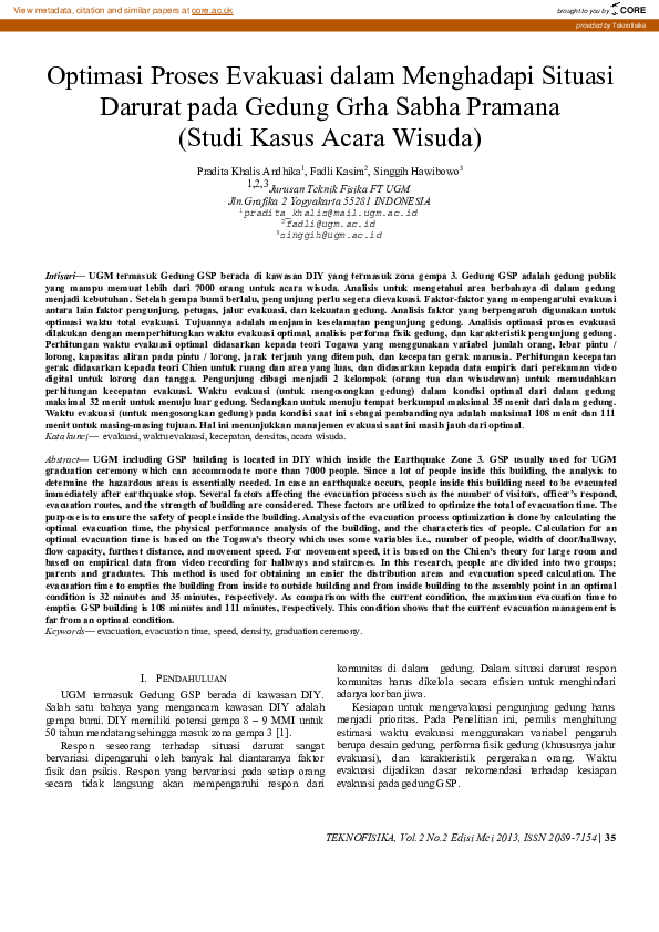 (PDF) Optimasi Proses Evakuasi dalam Menghadapi Situasi Darurat pada Gedung Grha Sabha Pramana ...
