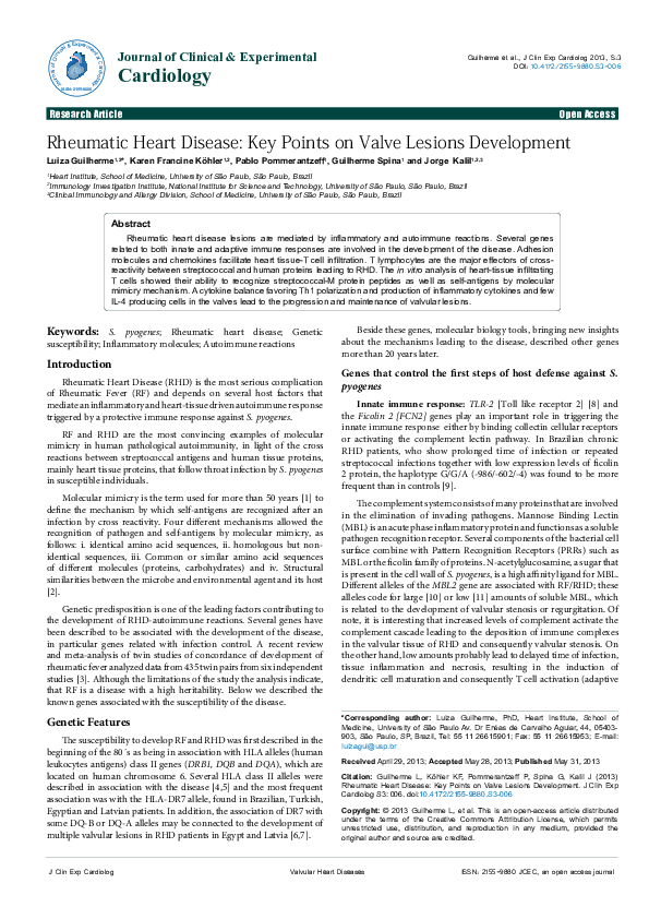 (PDF) Rheumatic Heart Disease: Key Points on Valve Lesions Development