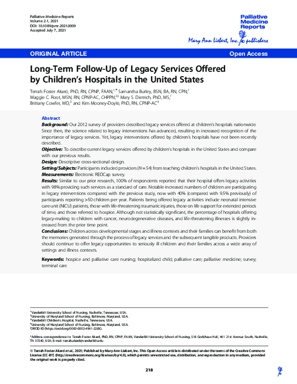 (PDF) Long-Term Follow-Up of Legacy Services Offered by Children's ...
