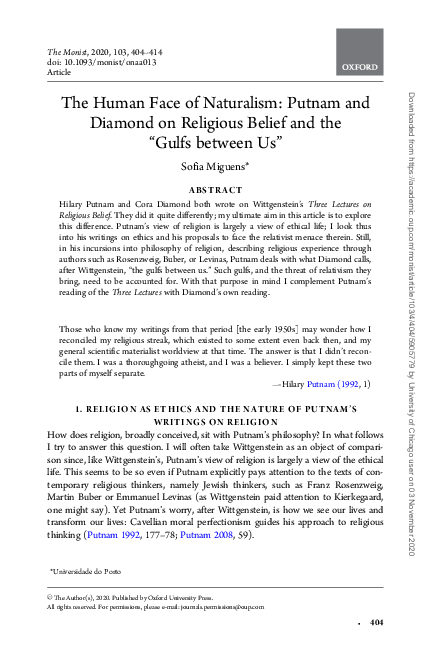 (PDF) The Human Face of Naturalism: Putnam and Diamond on Religious ...