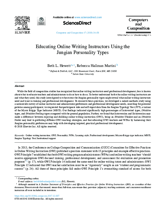 (PDF) Educating Online Writing Instructors Using the Jungian ...
