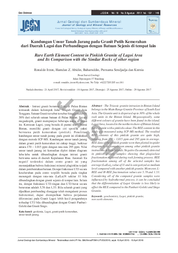 (PDF) Kandungan Rare Earth Elements pada Granitoid Merah Muda dari ...