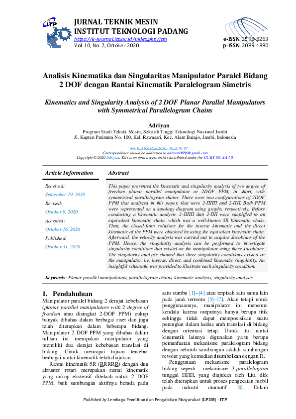 (PDF) Kinematics and Singularity Analysis of 2 DOF Planar Parallel Manipulators with Symmetrical ...