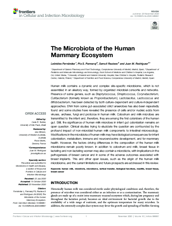 (PDF) The Microbiota of the Human Mammary Ecosystem