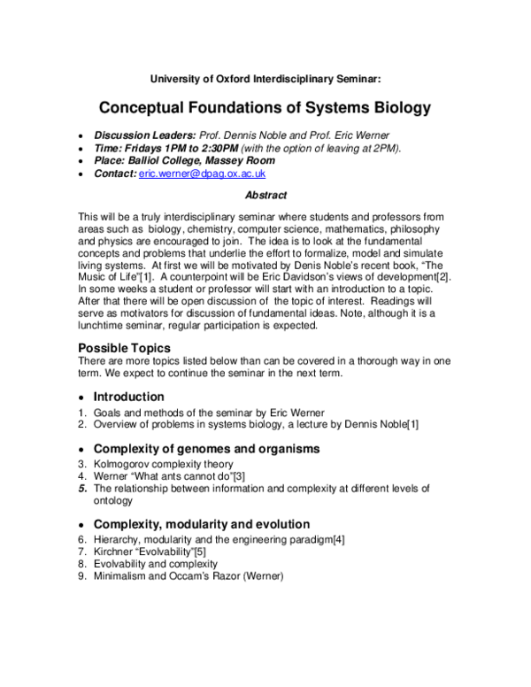 (PDF) Conceptual foundations of systems biology