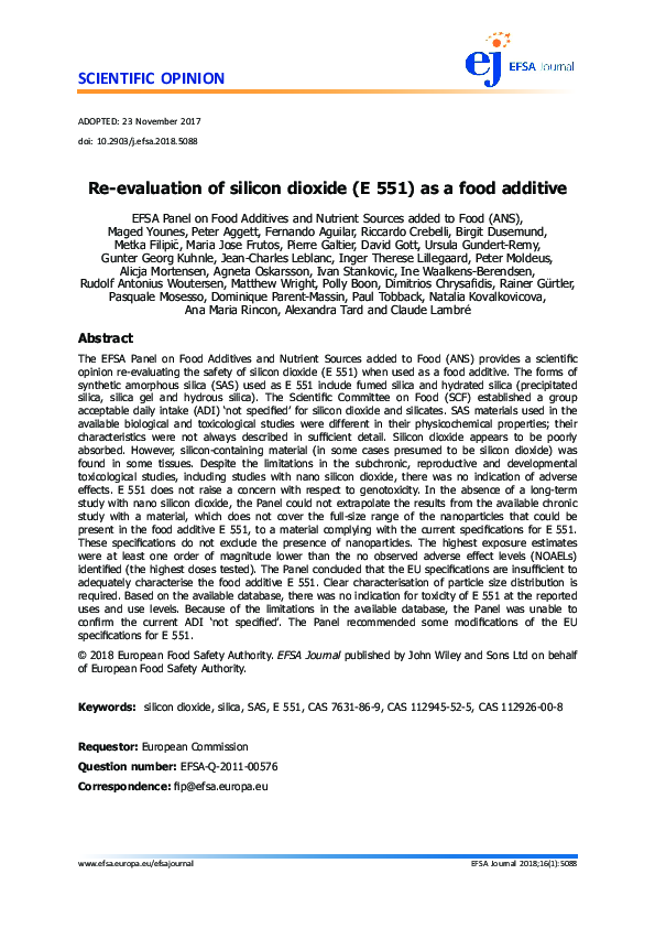 (PDF) Re‐evaluation of silicon dioxide (E 551) as a food additive ...