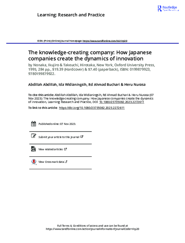 (PDF) The knowledge-creating company: How Japanese companies create the ...