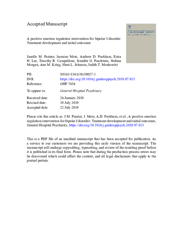 (PDF) A positive emotion regulation intervention for bipolar I disorder ...