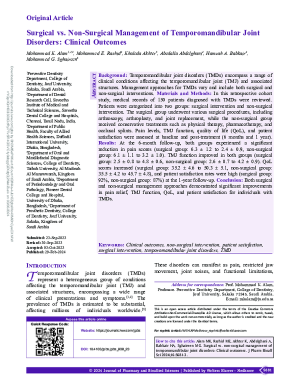 (PDF) Surgical vs. Non-Surgical Management of Temporomandibular Joint ...
