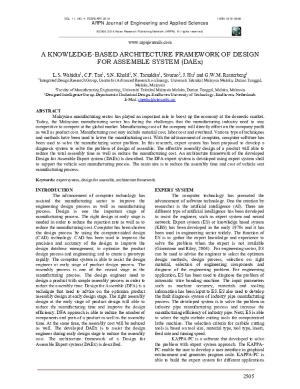 (PDF) A knowledge-based architecture framework of design for assemble system (DAEx)