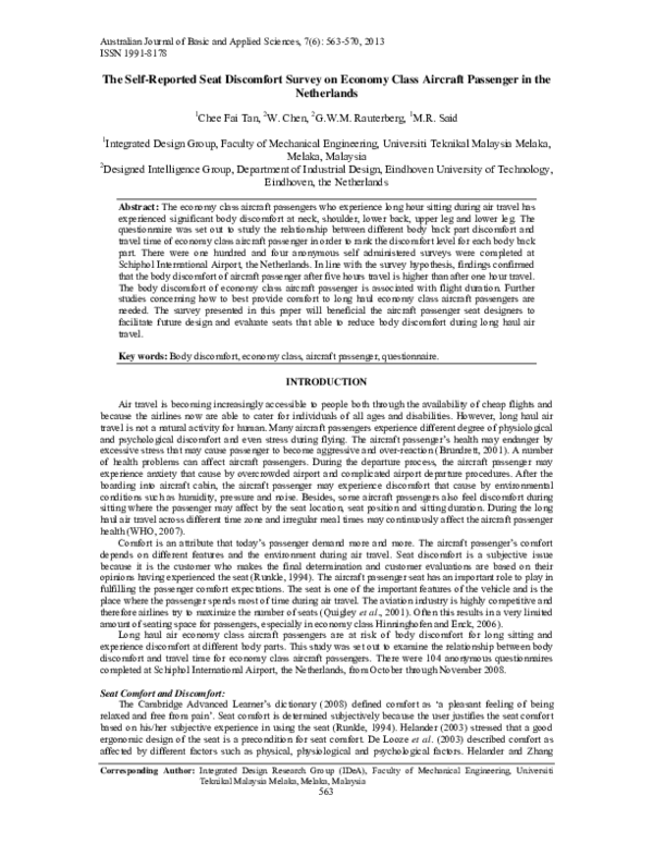 (PDF) The self-reported seat discomfort survey on economy class ...