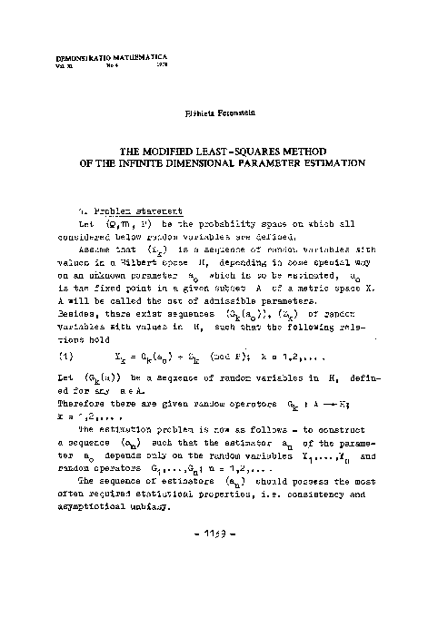 Pdf The Modified Least Squares Method Of The Infinite Dimensional Parameter Estimation