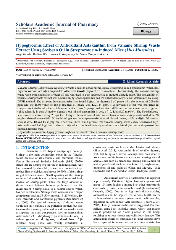 (PDF) Hypoglycemic Effect of Antioxidant Astaxanthin from Vaname Shrimp Waste Extract Using ...