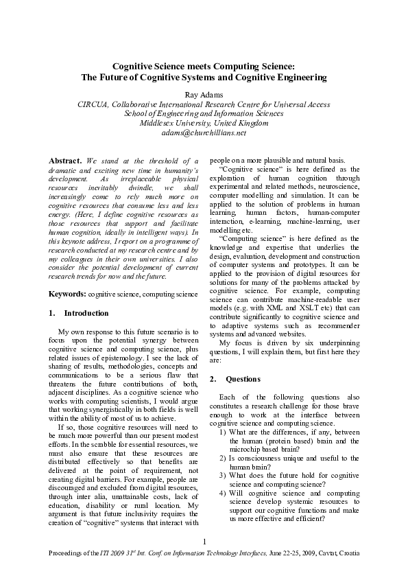 (PDF) Cognitive science meets computing science: The future of cognitive systems and cognitive ...