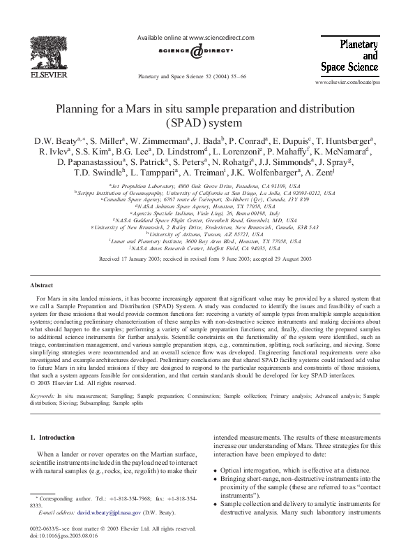 (PDF) Planning for a Mars in situ sample preparation and distribution ...