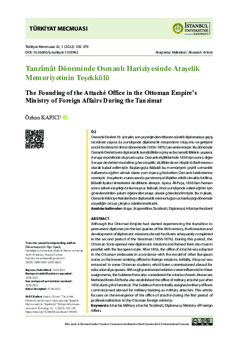 (PDF) Tanzîmât Döneminde Osmanlı Hariciyesinde Ataşelik Memuriyetinin ...
