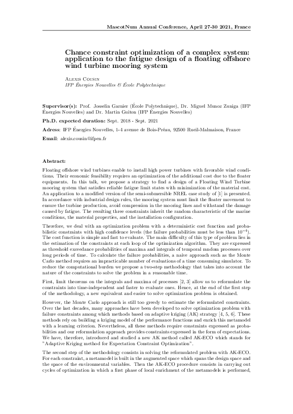 (PDF) Chance Constraint Optimization of a Complex System: Application ...