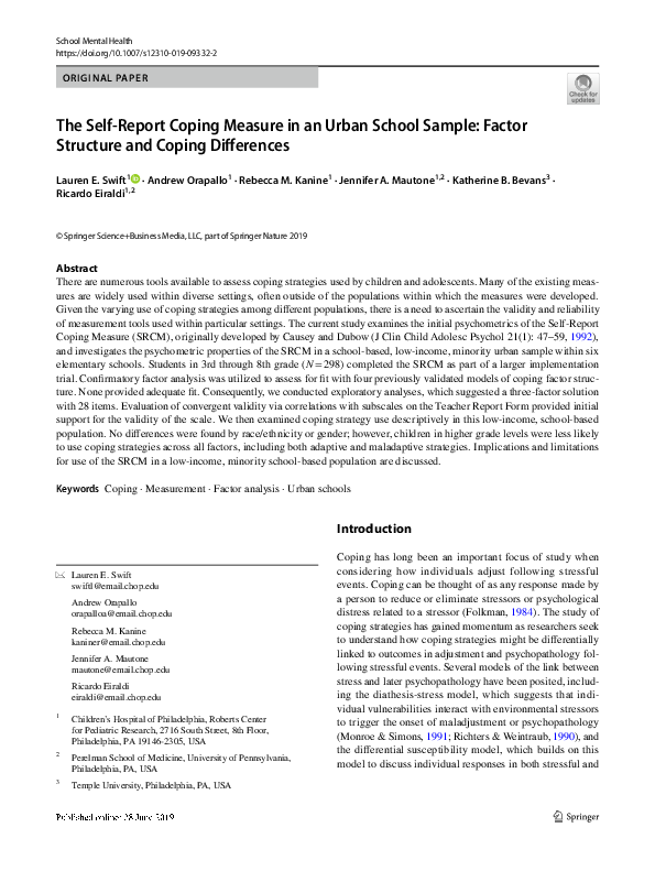 (PDF) The Self-Report Coping Measure in an Urban School Sample: Factor ...