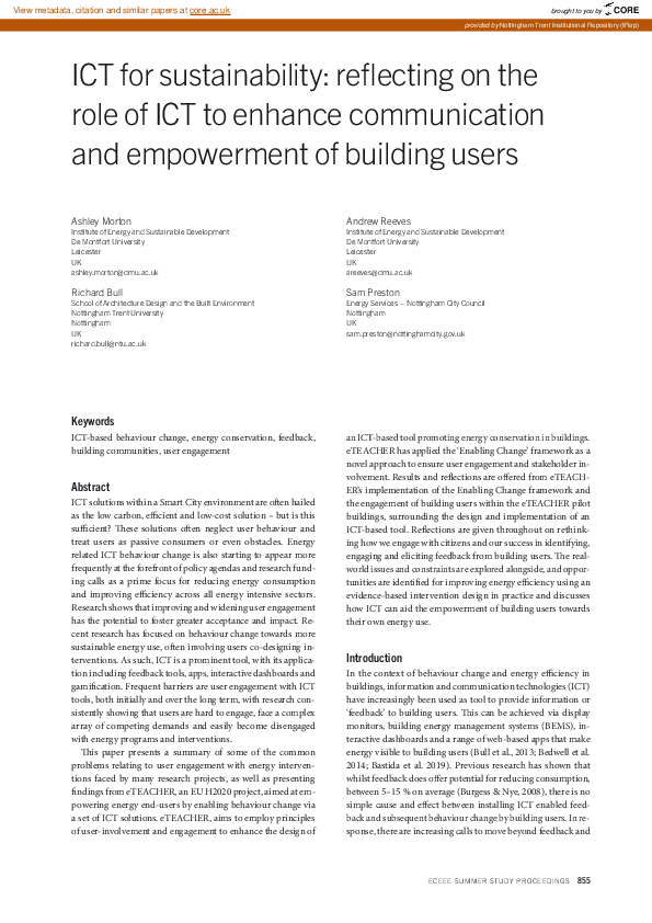 (PDF) ICT for sustainability: reflecting on the role of ICT to enhance ...