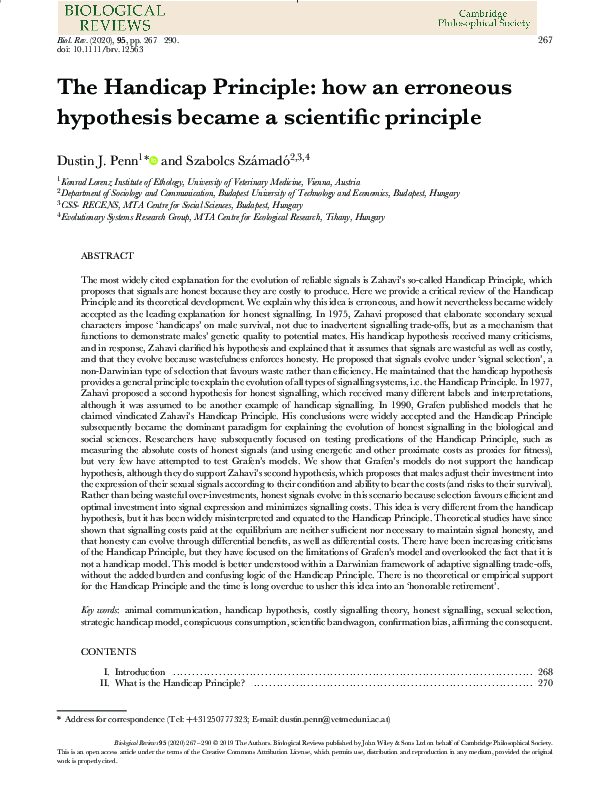 (PDF) The Handicap Principle: how an erroneous hypothesis became a ...