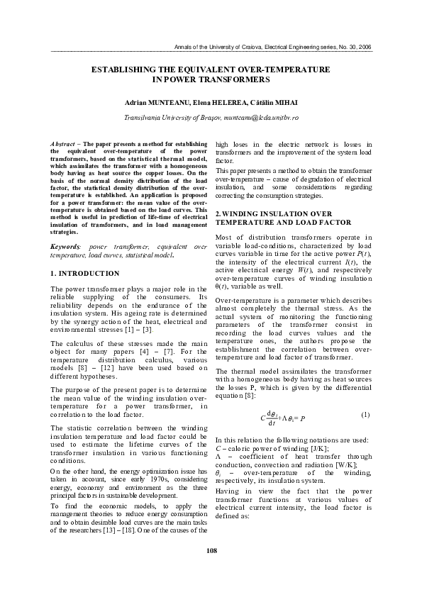 (PDF) Establishing the Equivalent Over-Temperature in Power Transformers