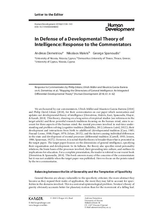 (PDF) In Defense of a Developmental Theory of Intelligence: Response to ...
