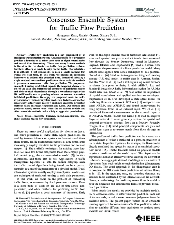 (PDF) Consensus Ensemble System for Traffic Flow Prediction (PDF) Consensus Ensemble System for Traffic Flow Prediction