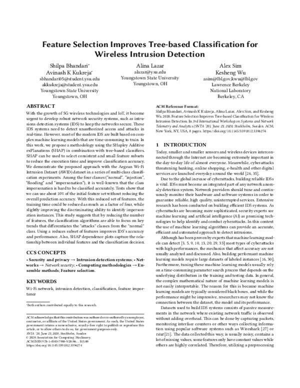 Pdf Feature Selection Improves Tree Based Classification For Wireless Intrusion Detection