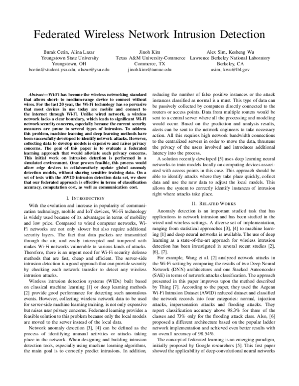 (PDF) Federated Wireless Network Intrusion Detection (PDF) Federated Wireless Network Intrusion Detection