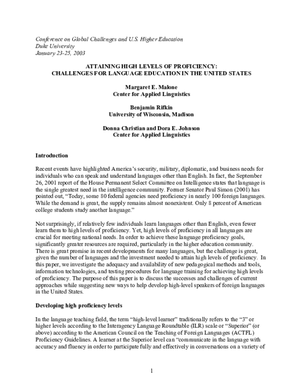(PDF) Attaining high levels of proficiency: Challenges for language ...