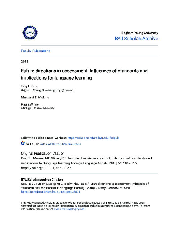 (PDF) Future directions in assessment: Influences of standards and implications for language ...